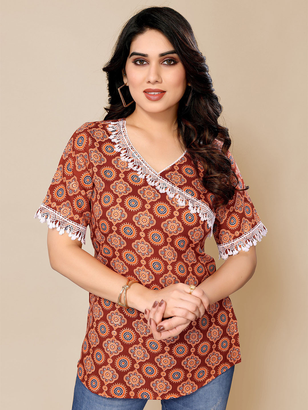Buy PYARI A Style For Every Story Ethnic Motifs Printed V Neck Top ...