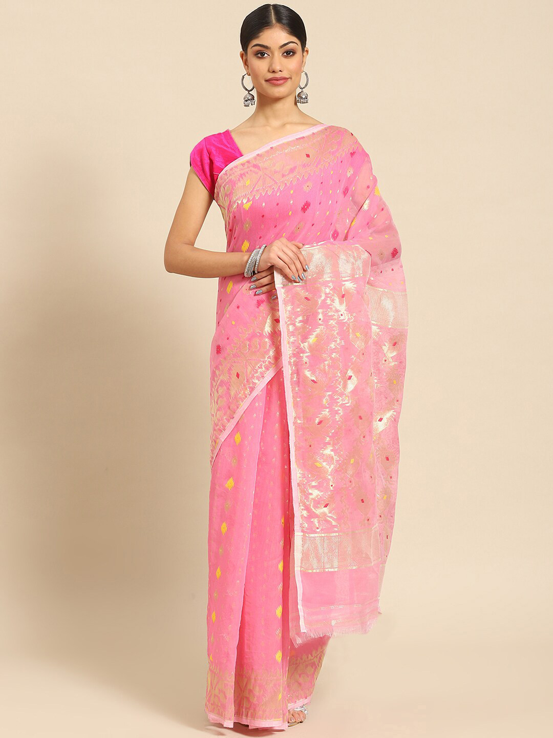 Buy ADITRI Handloom Floral Woen Design Silk Cotton Jamdani Saree ...
