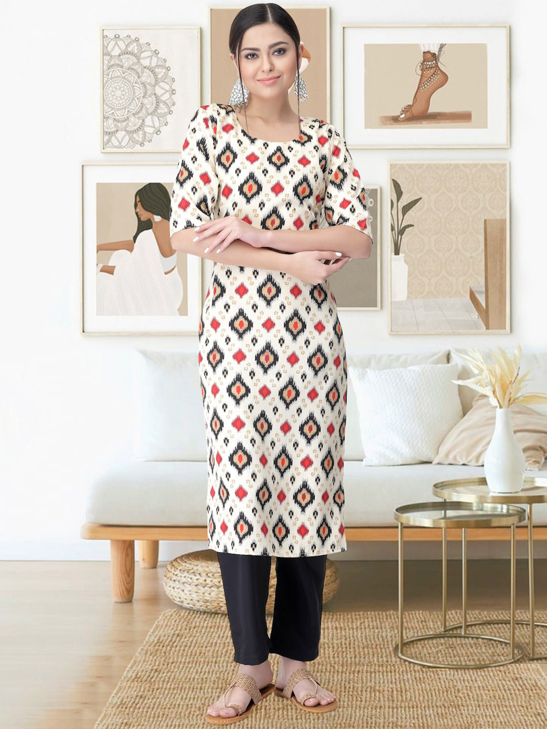 Buy Arangya Ethnic Motif Printed Regular Kurta With Trousers - Kurta ...