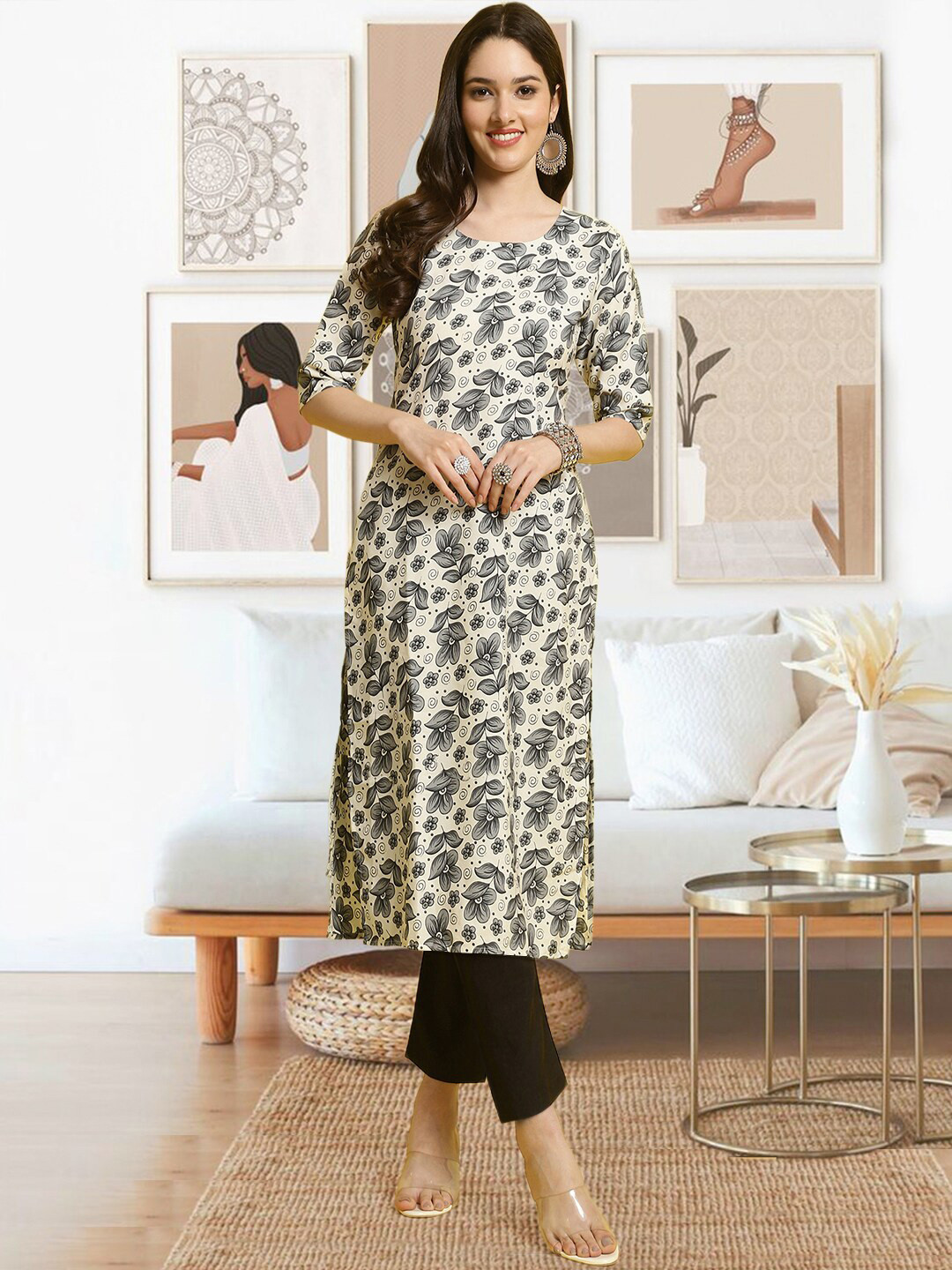 Buy Arangya Ethnic Motifs Printed Kurta With Trousers - Kurta Sets for ...