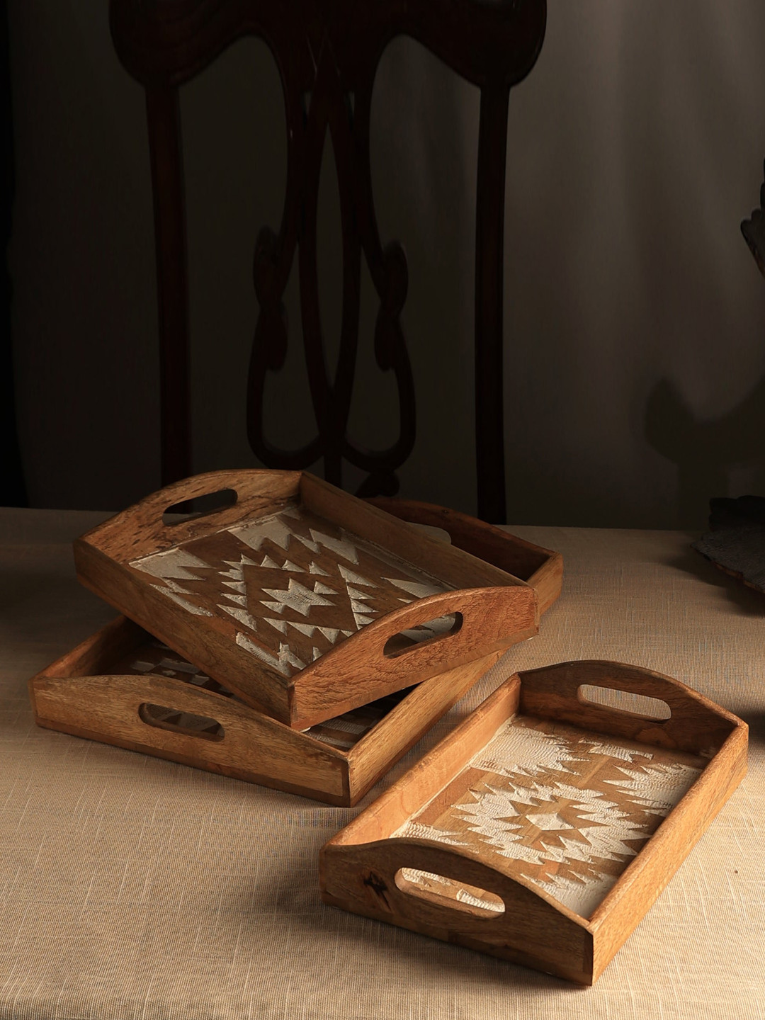 Buy Designer Library Tribal Brown Self Design Medium Serving Tray ...