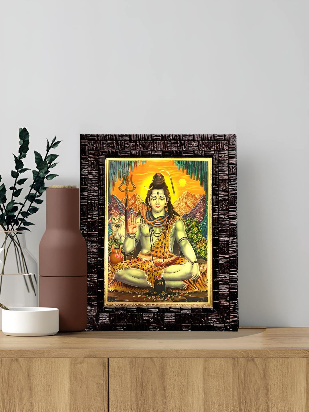 Buy Hawai Black & Gold Plated Wooden Shiva Wall Hanging Photo Frame ...