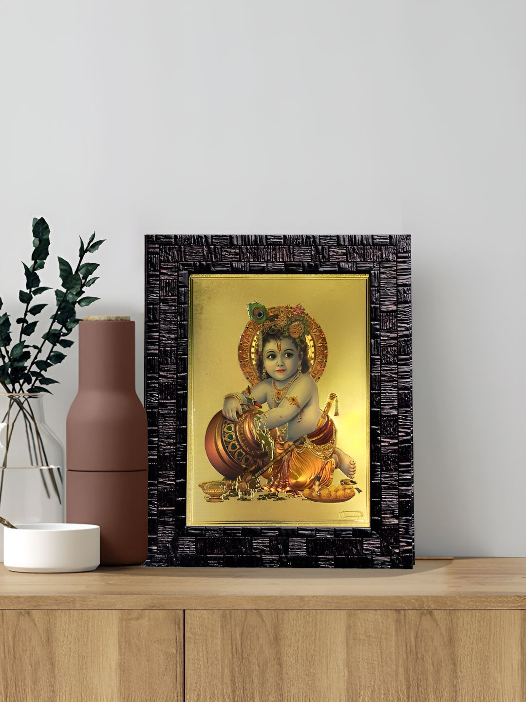 Buy Hawai Black & Gold Plated Wooden Bal Gopal Wall Hanging Photo Frame ...