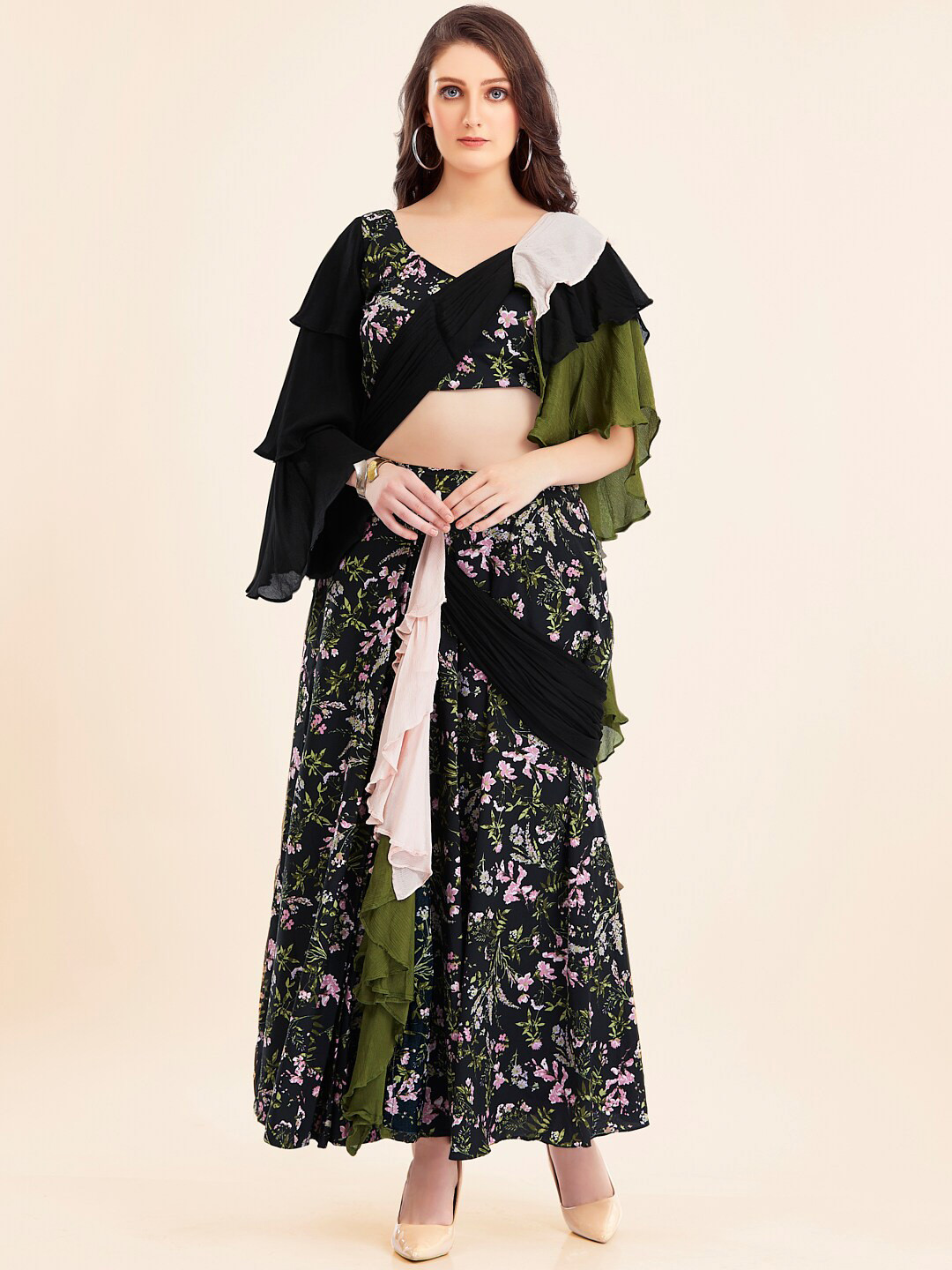 Buy TWAM SUNDARA Floral Printed Poly Crepe Ready To Wear Saree - Sarees ...