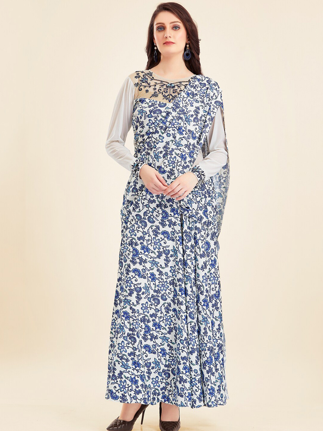 Buy TWAM SUNDARA Floral Printed Ready To Wear Saree - Sarees for Women ...