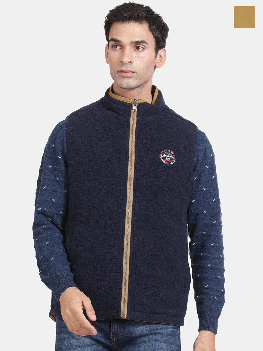 Buy T Base Mock Collar Sleeveless Zip Detail Cotton Reversible Padded ...