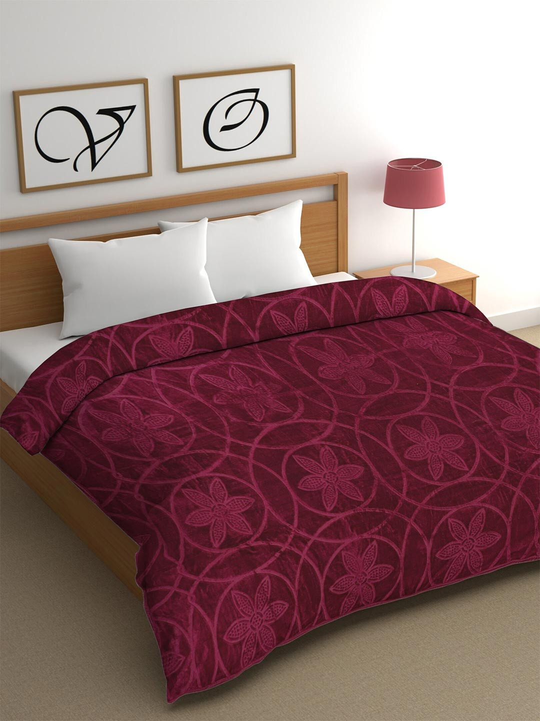 Buy CG HOMES Maroon Floral Mink Heavy Winter 350 GSM Double Bed Blanket ...