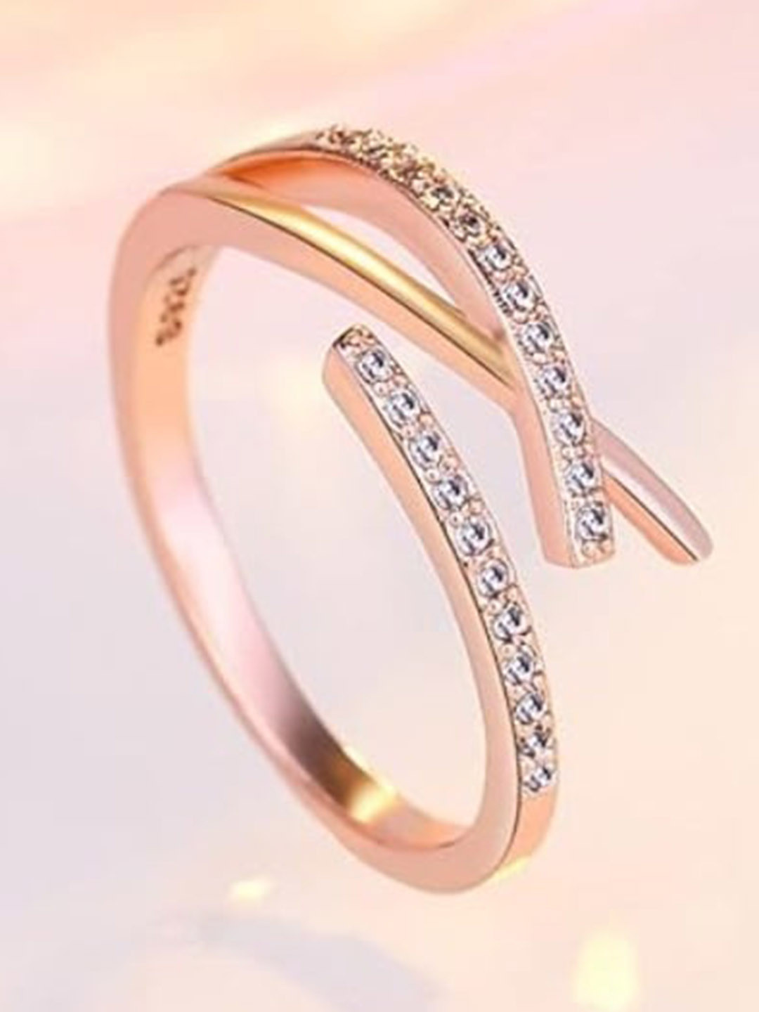Buy VIEN Rose Gold Plated CZ Studded Adjustable Finger Rings - Ring for ...
