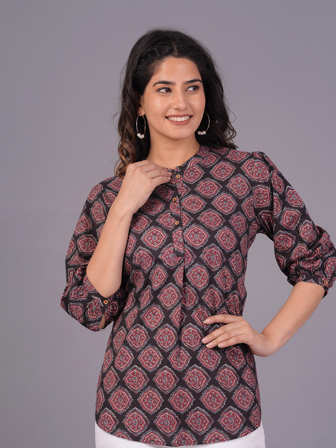 Buy The Kurta Express Ethnic Motifs Printed Mandarin Collar Cotton ...