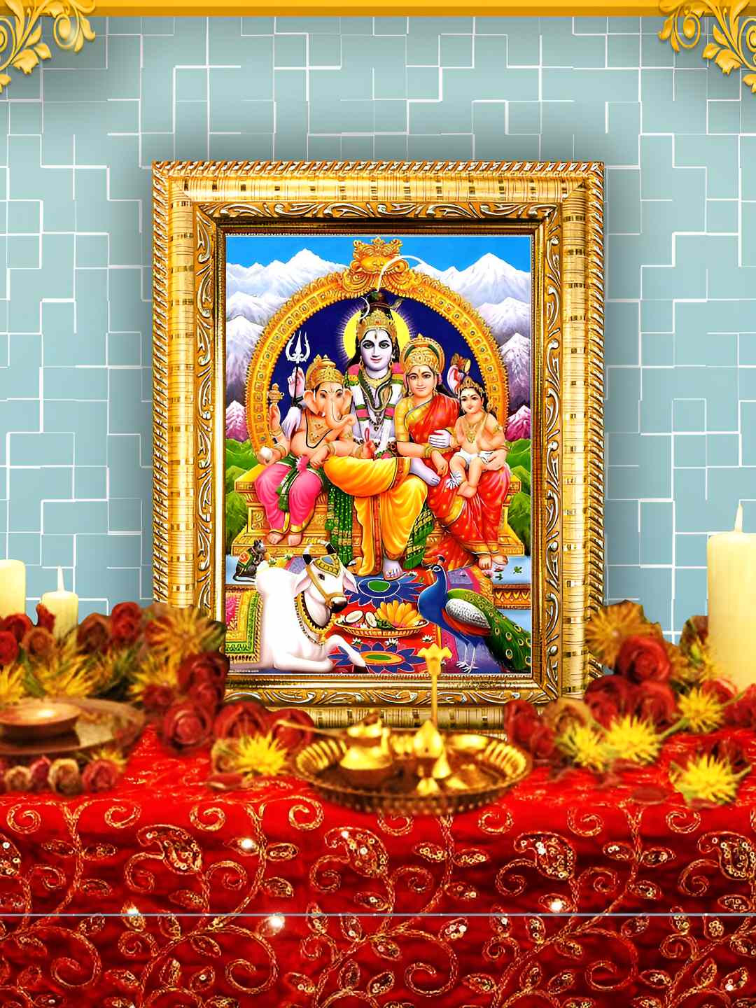 Buy Hawai Gold Toned & Red Shiv Parivar Wooden Wall Photo Frame - Photo ...