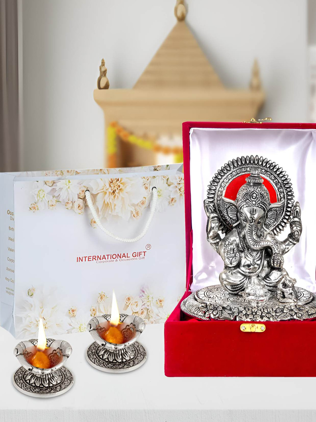Buy INTERNATIONAL GIFT Silver Toned Ganesh Idol With Beautiful Gift Box ...