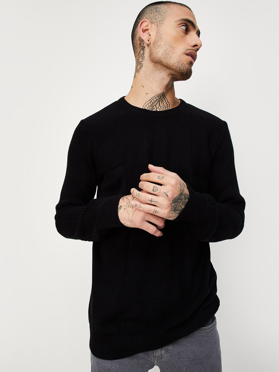 Buy Max Self Design Long Sleeves Cotton Pullover Sweater - Sweaters for ...