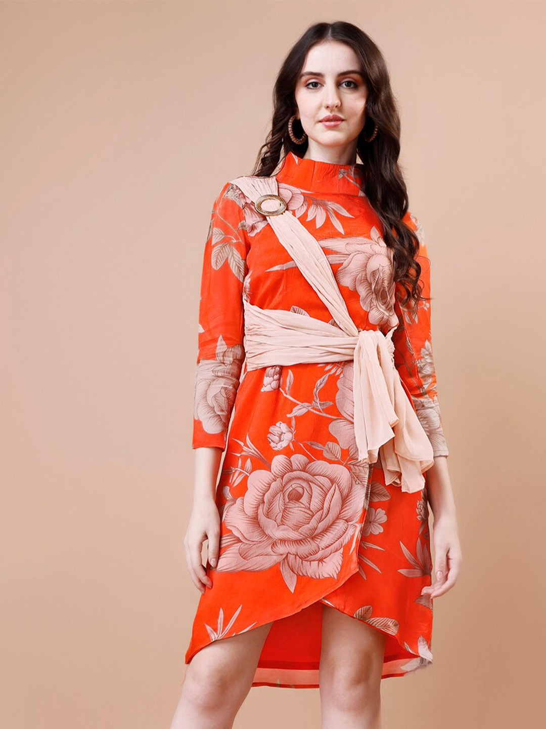 Buy TWAM SUNDARA Floral Printed Puff Sleeves A Line Dress - Dresses for ...