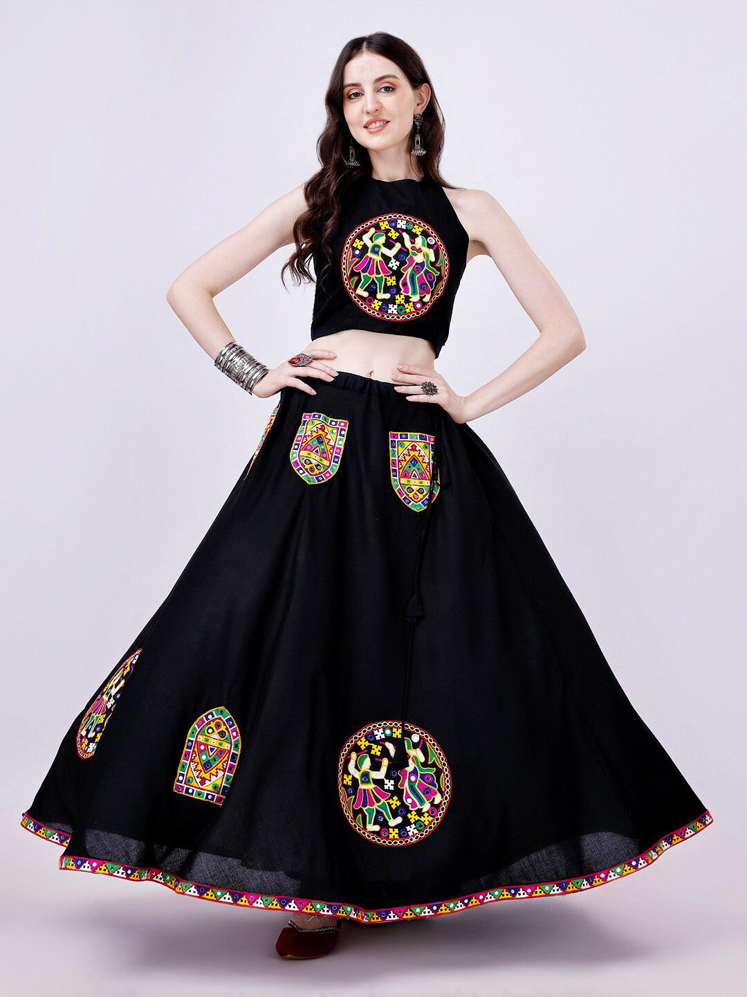 Buy TWAM SUNDARA Embroidered Patchwork Cotton Ready To Wear Lehenga ...