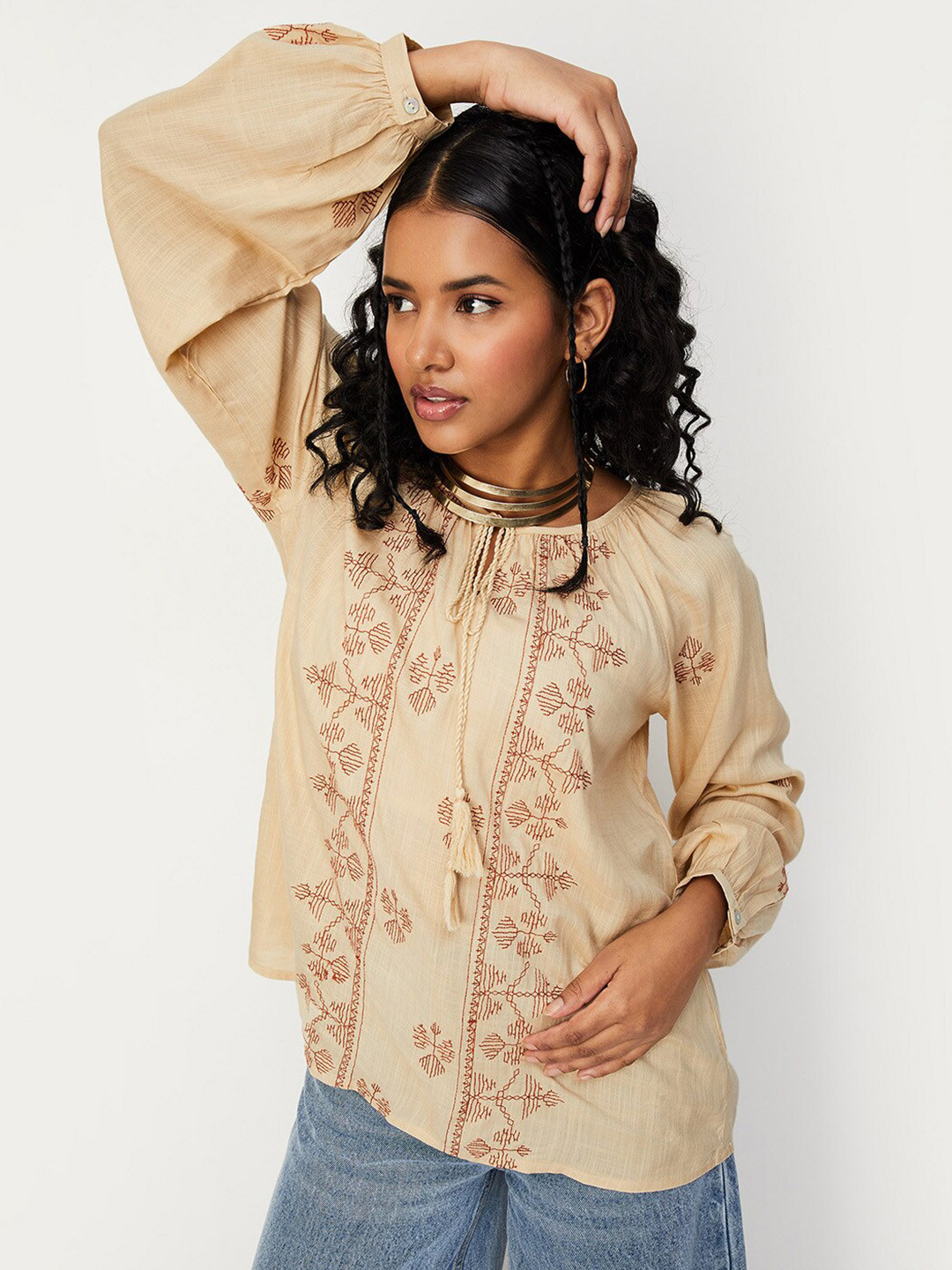 Buy Max Beige Embroidered Tunic - Tunics for Women 26074186 | Myntra