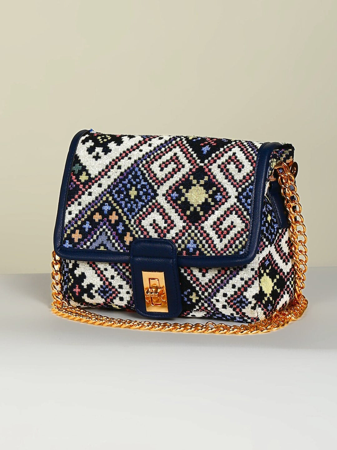 Buy DEEBACO Ethnic Motifs Printed Fabric Structured Sling Bag ...