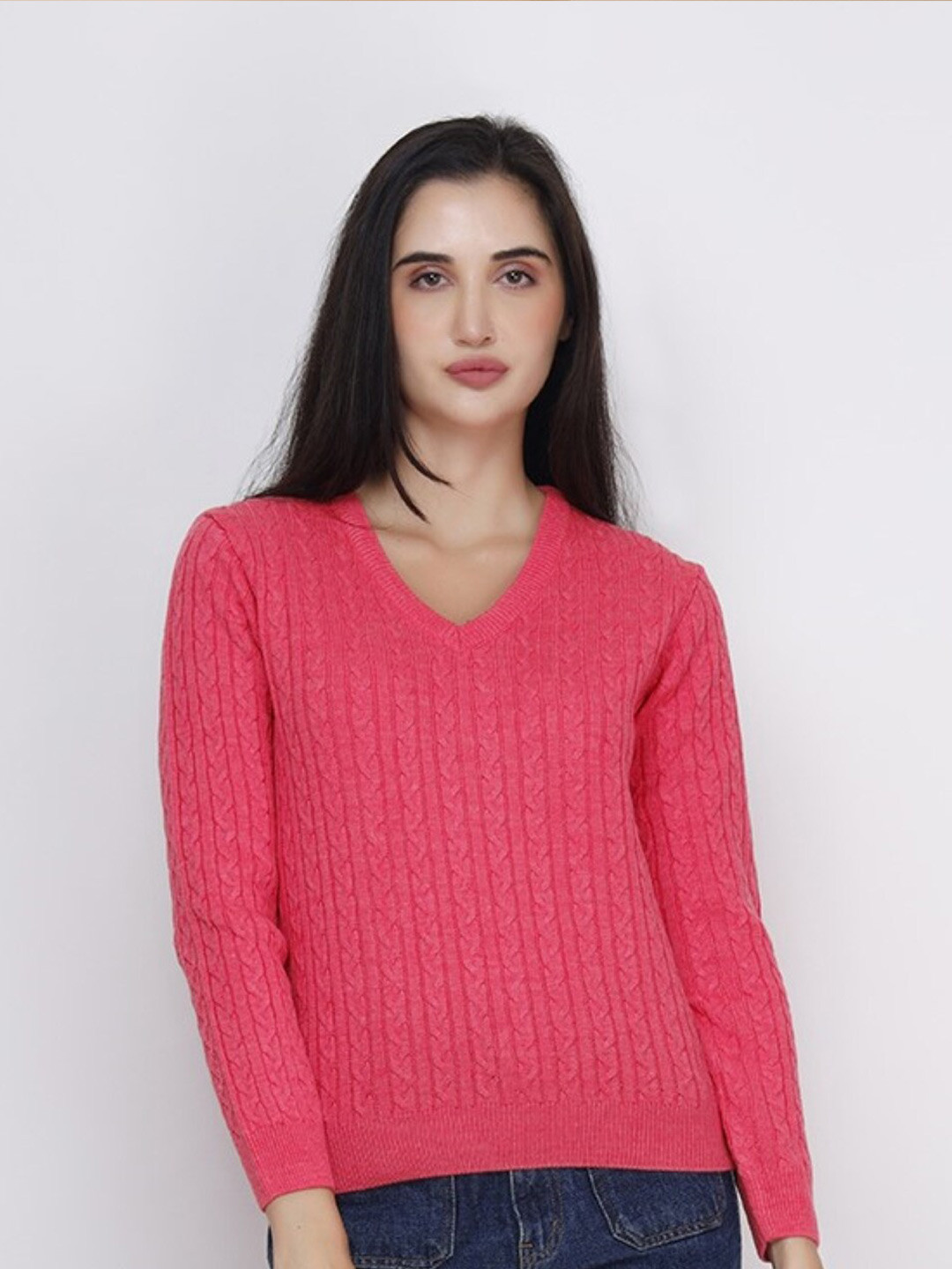 Buy Chemistry Cable Knit V Neck Pullover Acrylic Sweater - Sweaters for ...