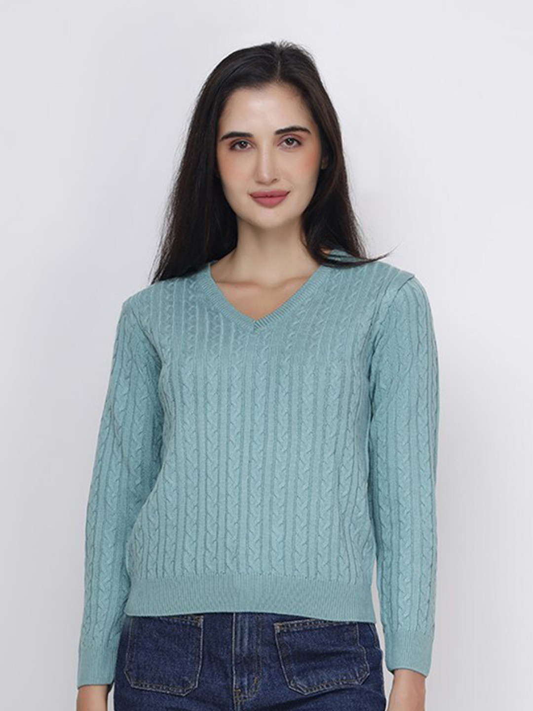 Buy Chemistry Cable Knit V Neck Pullover Acrylic Sweater - Sweaters for ...