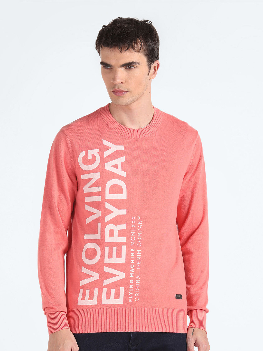 Buy Flying Machine Typography Printed Long Sleeves Pure Cotton Pullover ...