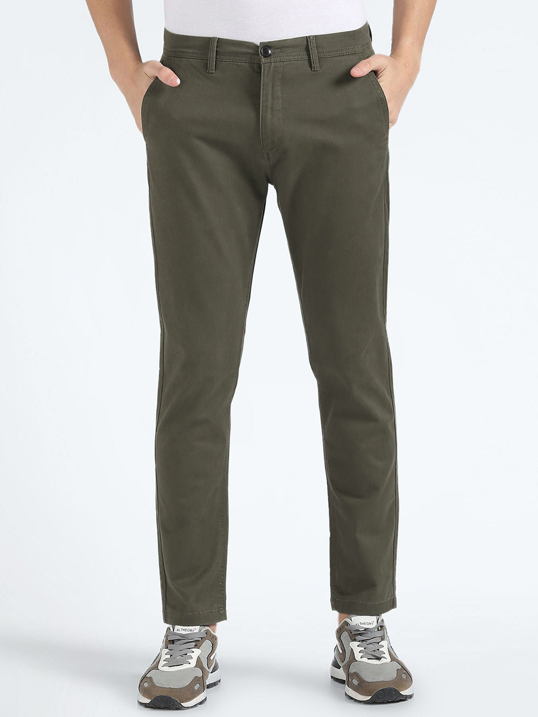 Buy Flying Machine Men Straight Fit Mid Rise Plain Cotton Chinos ...