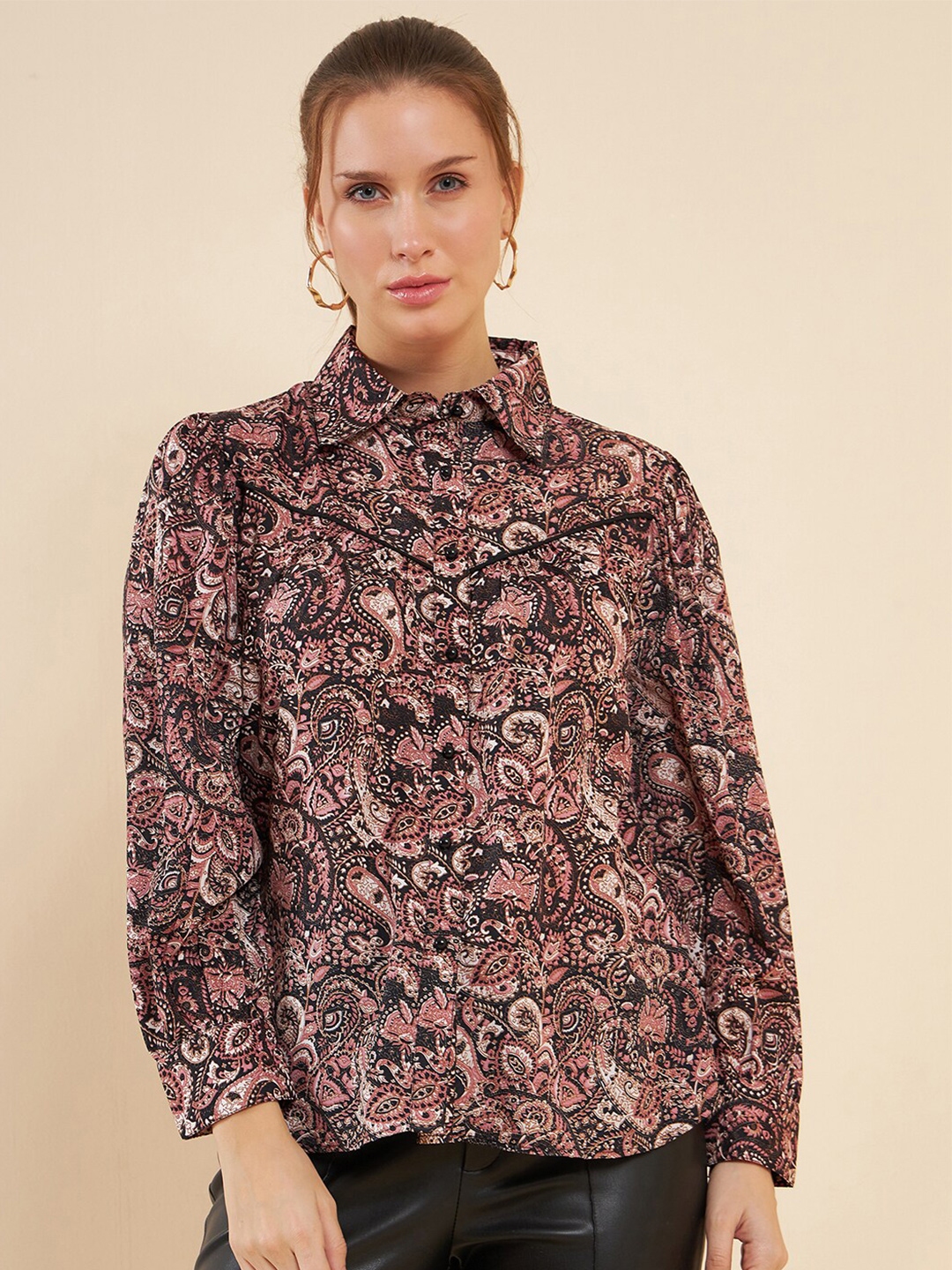Buy Antheaa Black Comfort Fit Ethnic Motifs Printed Puff Sleeves Satin