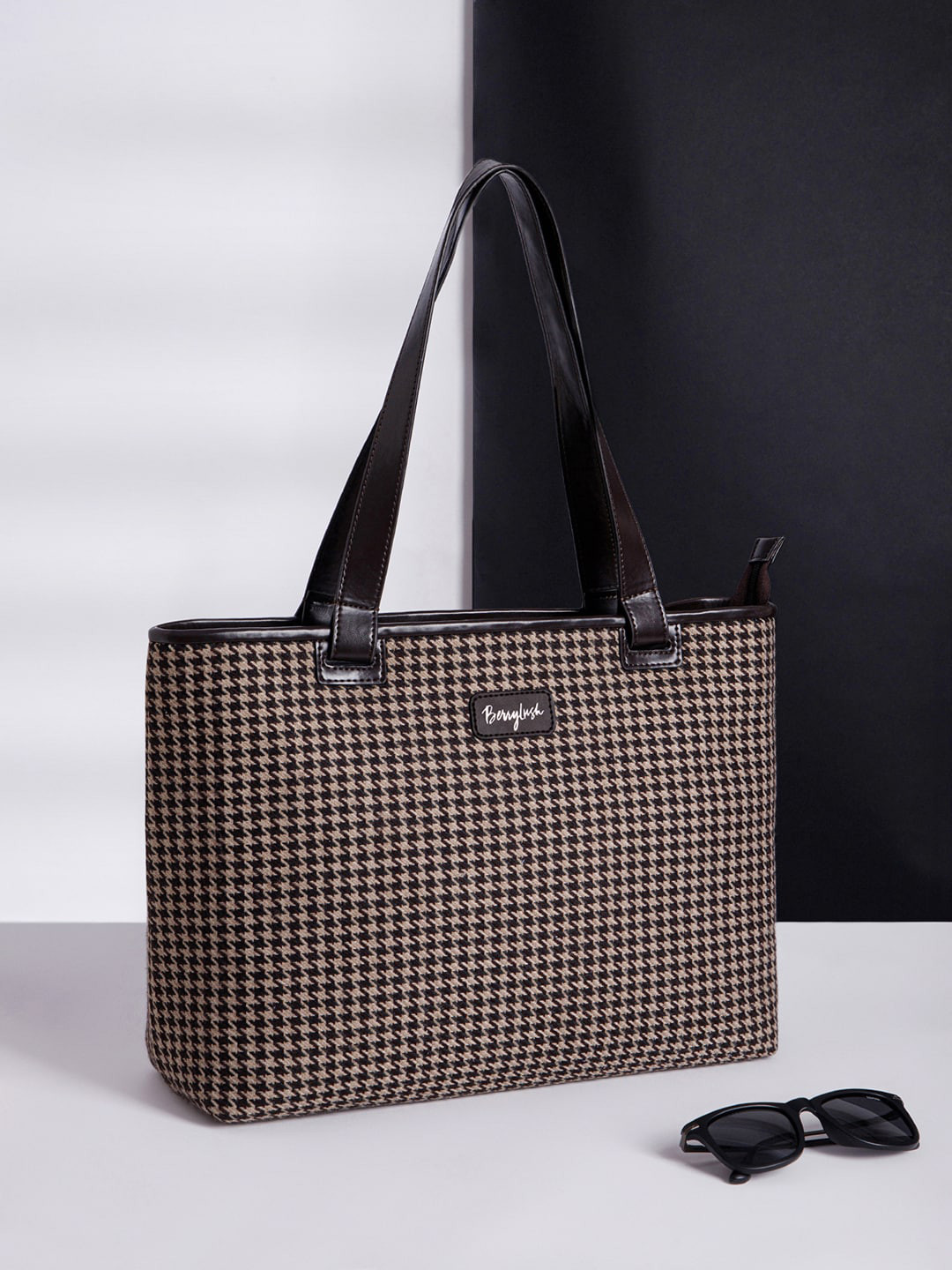 Buy Berrylush Brown Checked Structured Tote Bag - Handbags for Women ...
