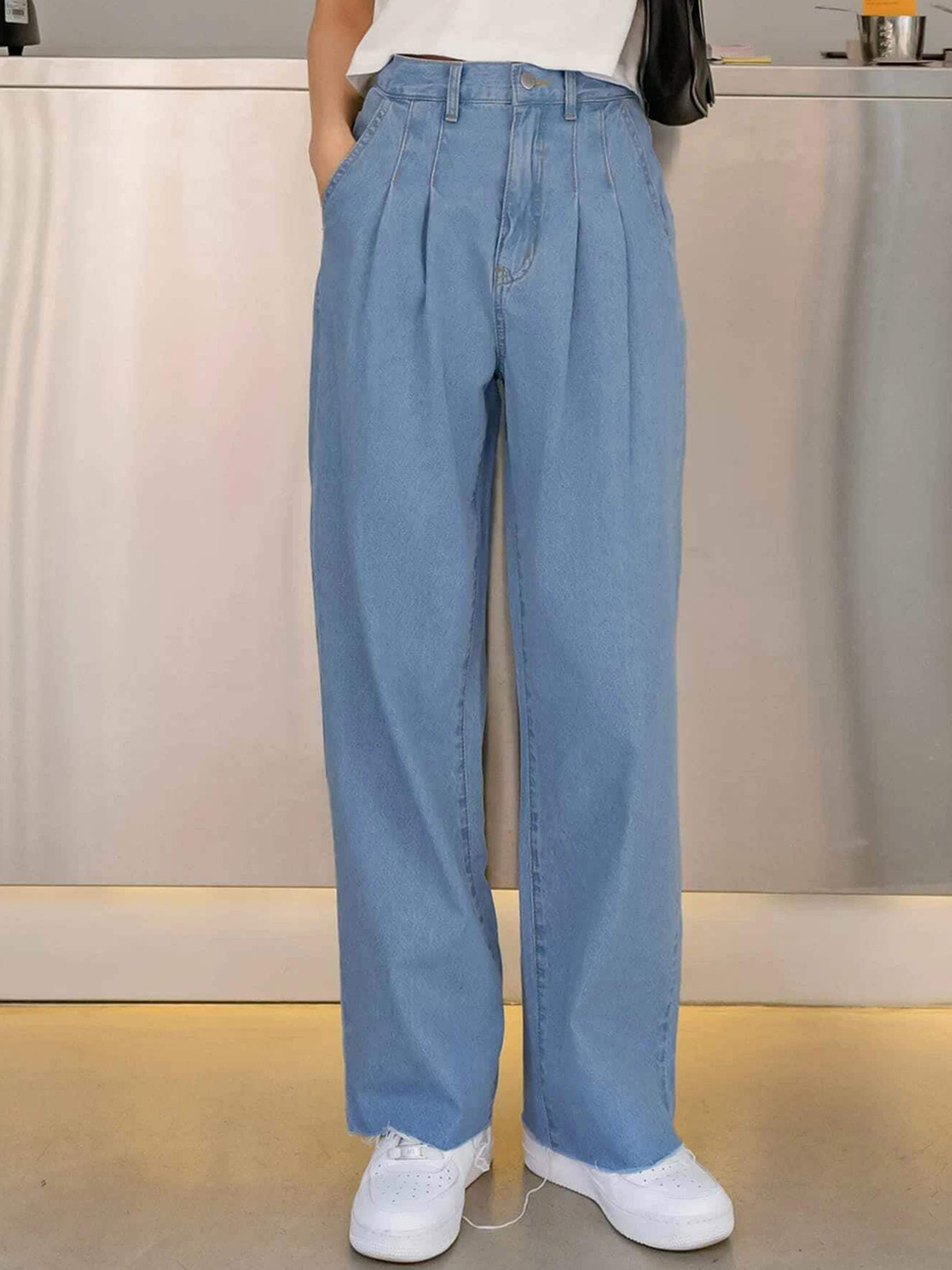 Buy Kotty Women Light Blue Jean Straight Fit High Rise Stretchable ...