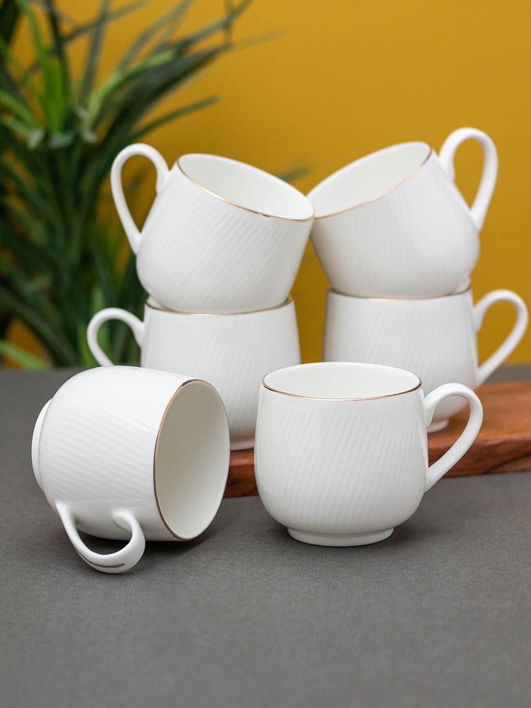 Buy CLAY CRAFT Twig White 6 Pieces Textured Premium Glossy Ceramic Cups ...