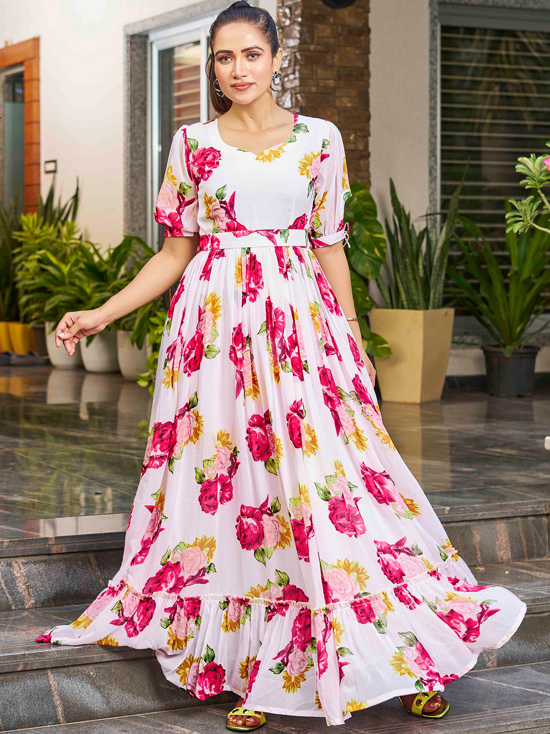 Buy CHANSI Floral Printed Gown Ethnic Dress - Ethnic Dresses for Women ...