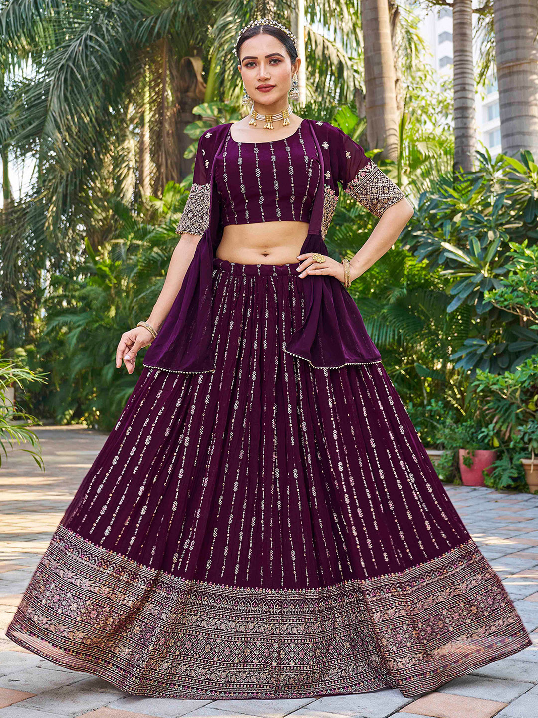 Buy CHANSI Embroidered Ready To Wear Lehenga & Blouse With Jacket ...