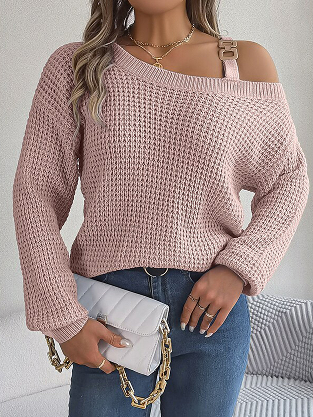 Buy StyleCast Pink Cable Knit Self Design Acrylic Pullover Sweater ...