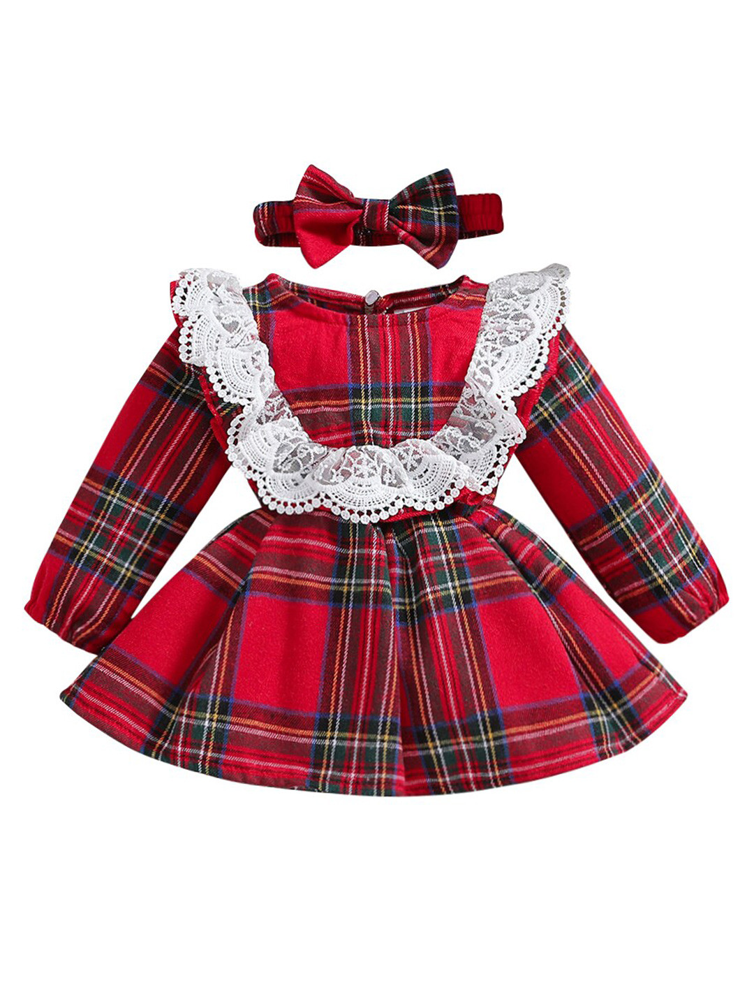 Buy StyleCast Girls Red Checked Lace Inserted Cotton Fit & Flare Mini ...