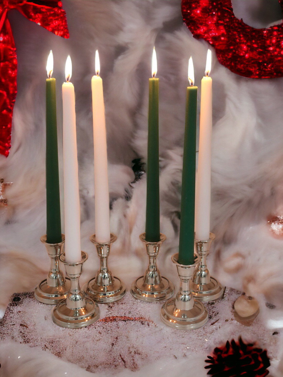 Buy HOSLEY Green & White 6 Pieces Unscented Taper Candles - Candles for ...