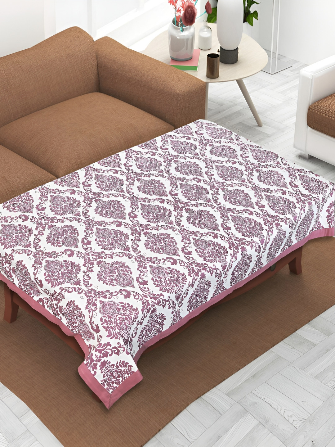 Buy Texstylers Pink & White 4 Seater Printed Cotton Anti Slip Table ...