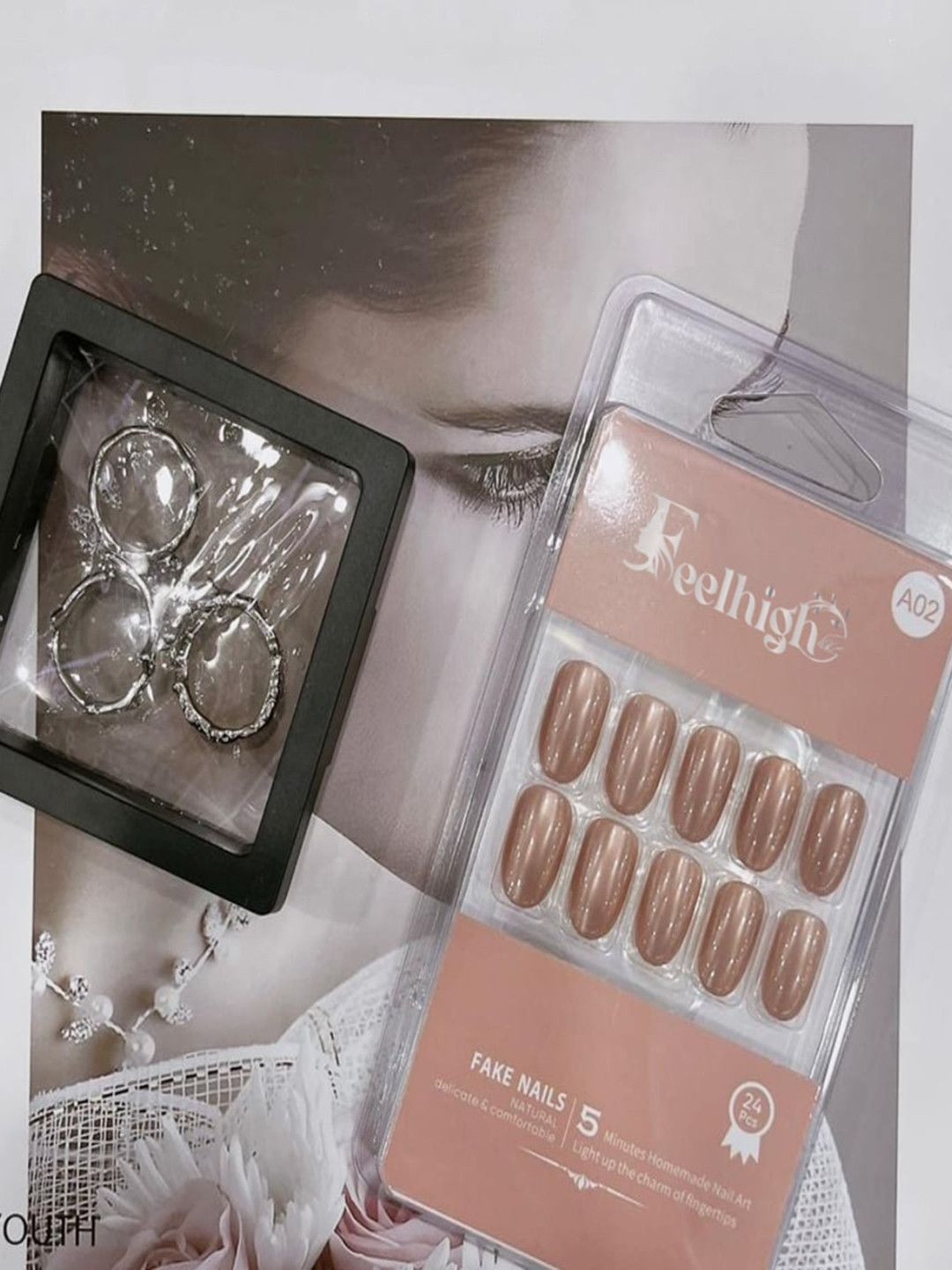 Buy FEELHIGH 24 Pcs Long Lasting Reusable Artificial Fake Nail Set A02 ...