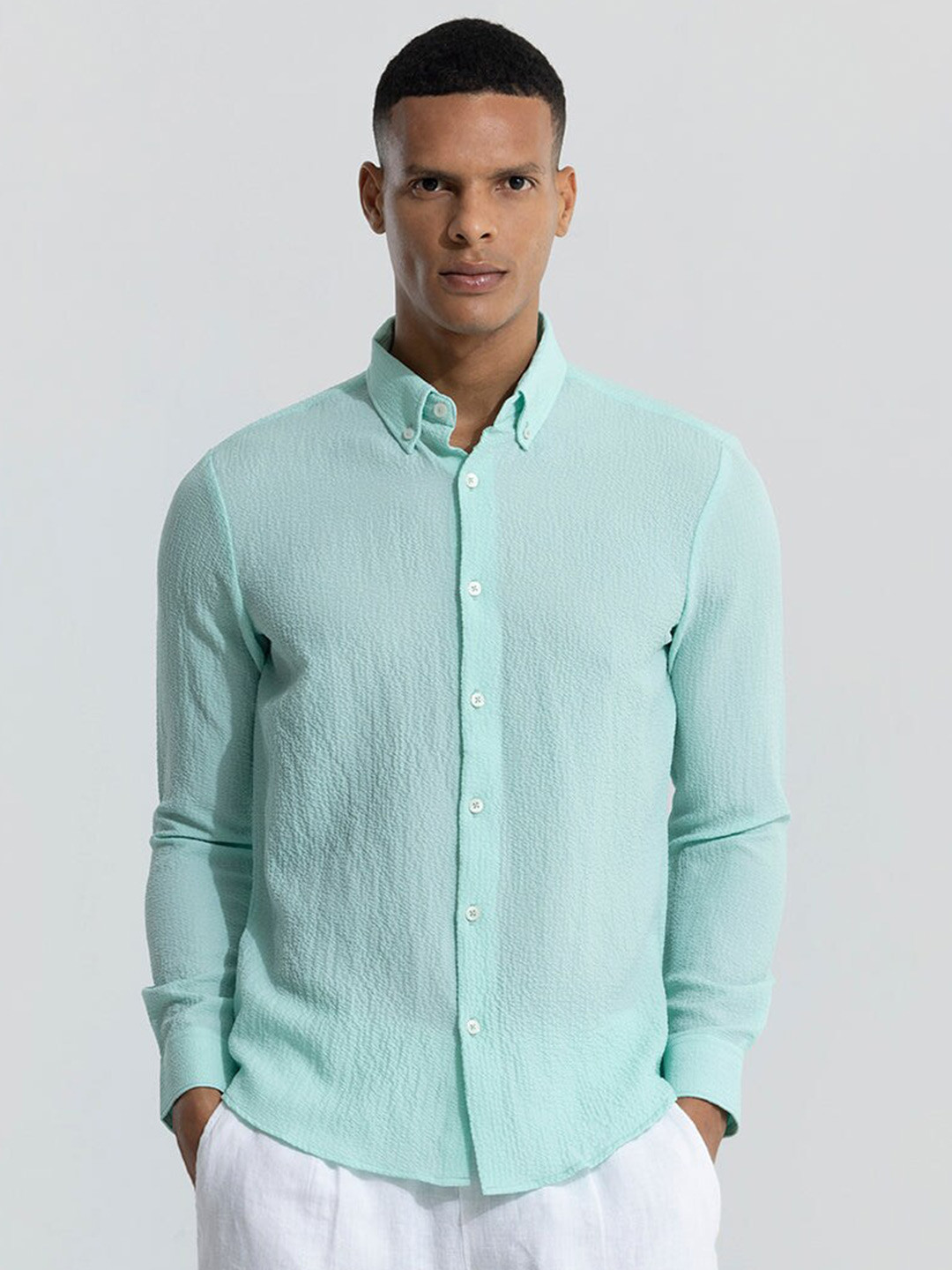 Buy Snitch Blue Classic Self Design Casual Shirt - Shirts for Men ...
