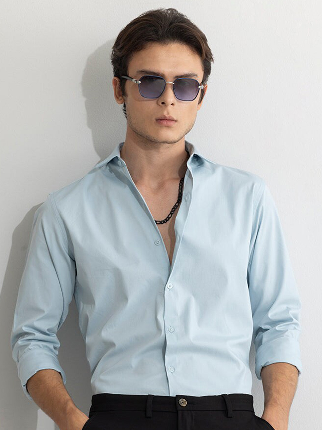 Buy Snitch Blue Classic Slim Fit Pure Cotton Casual Shirt - Shirts for ...