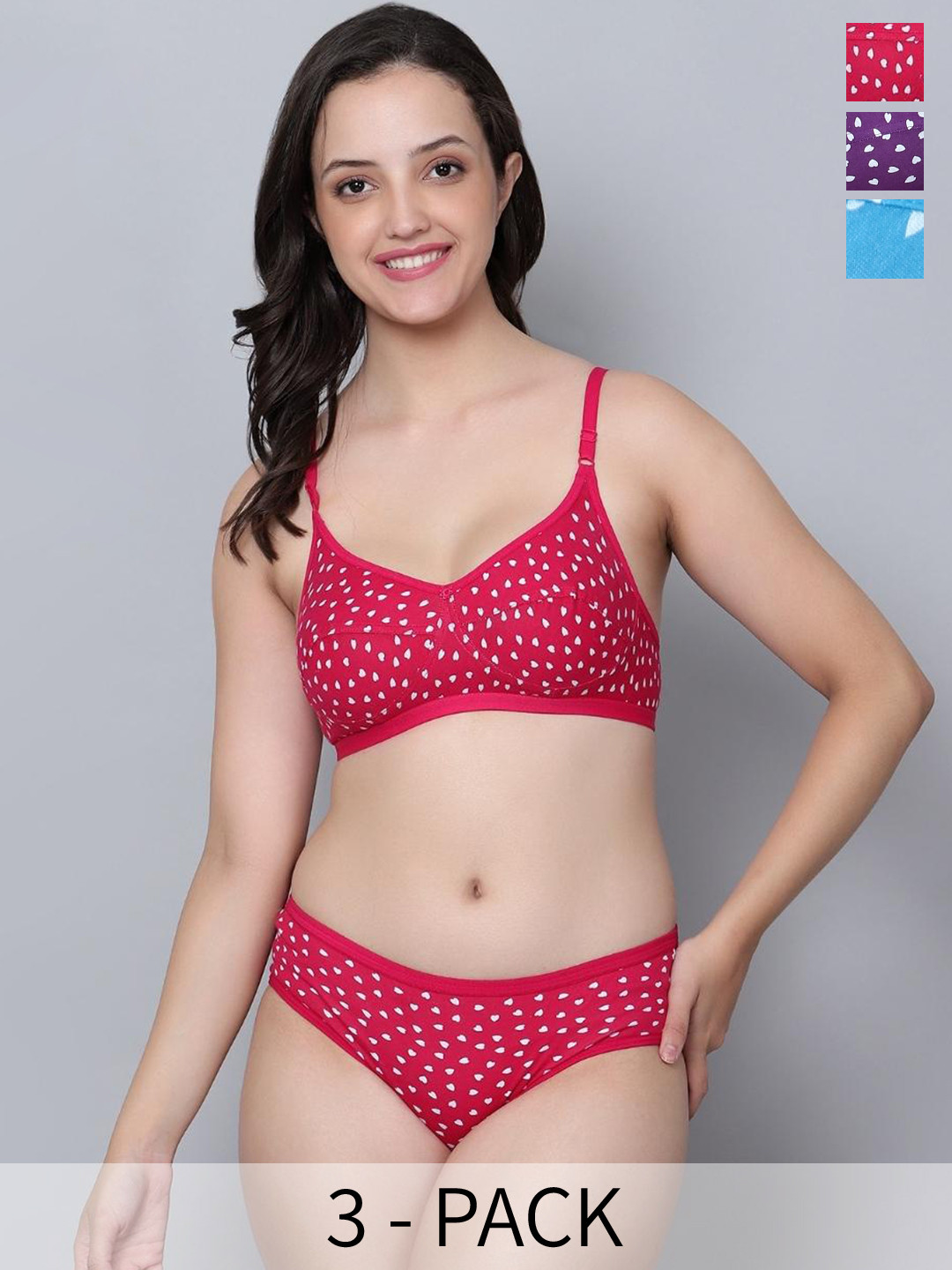 Buy Aimly Pack Of 3 Printed Non Wired Non Padded Mid Rise Cotton Lingerie Set - Lingerie Set for ...