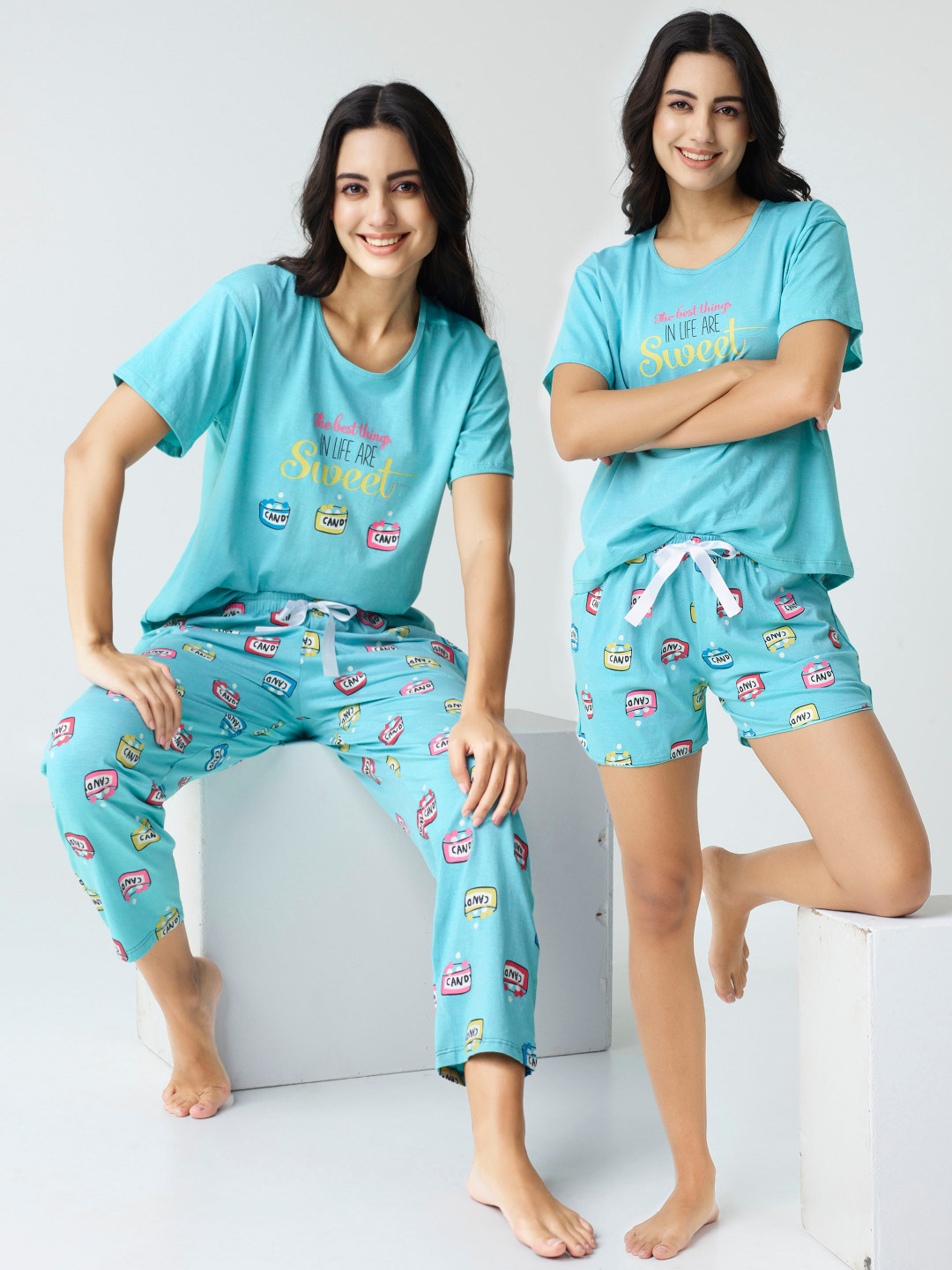 Buy I Like Me Women Printed Pure Cotton T Shirt With Pyjam & Shorts - Night Suits for Women ...