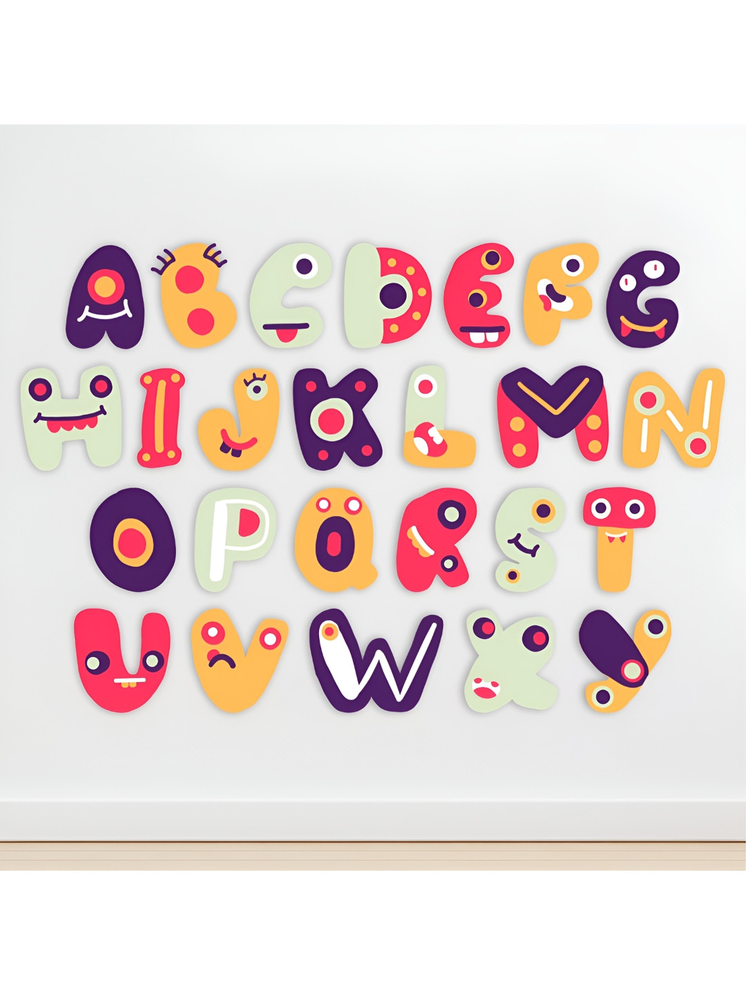Buy CVANU Yellow & Green ABCD Learning Funny Vinyl Wall Paper - Decals ...
