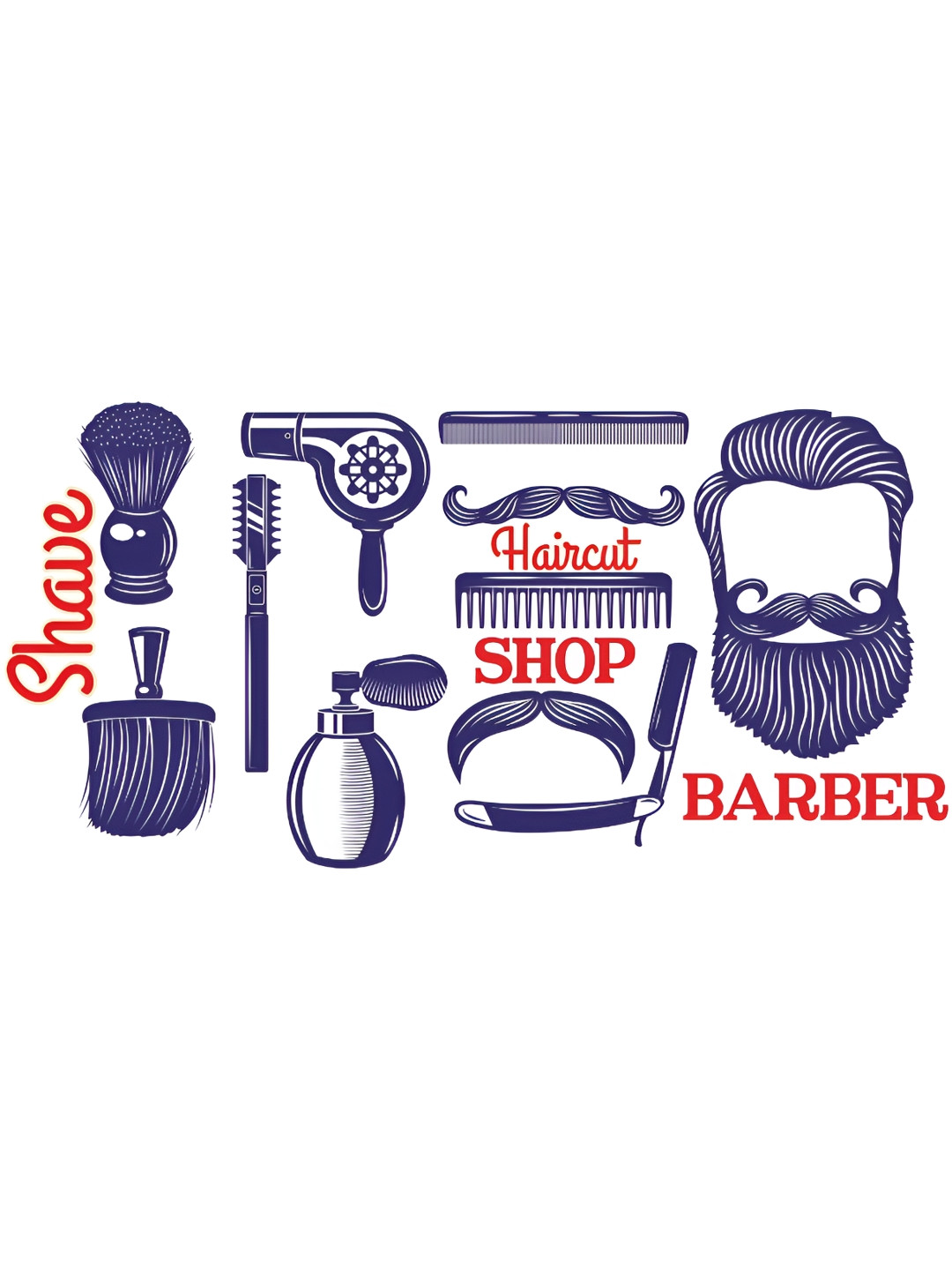 Buy CVANU Blue & Red Shave Haircut Tools Designs Printed Self Adhesive ...