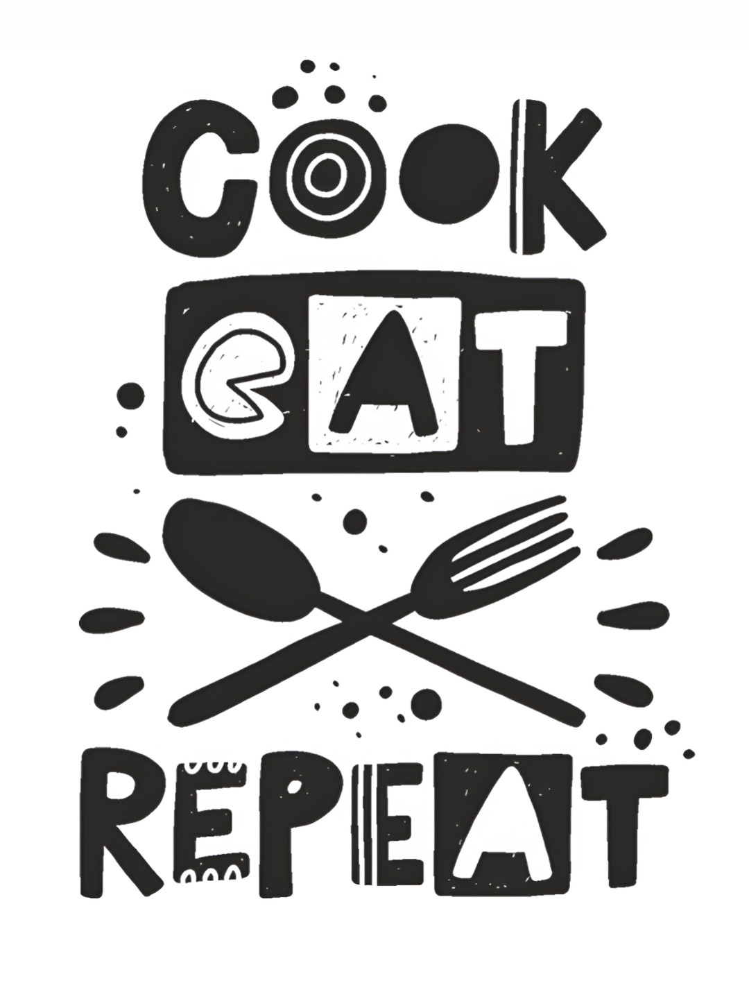 Buy CVANU Black Cook Eat Repeat Quote Kitchen Self Adhesive Wall ...