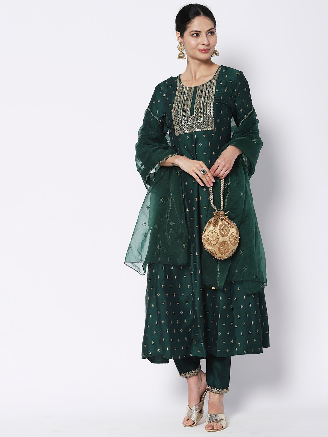 Buy Vedic Ethnic Motifs Printed Embroidered Anarkali Kurta - Kurtas for ...