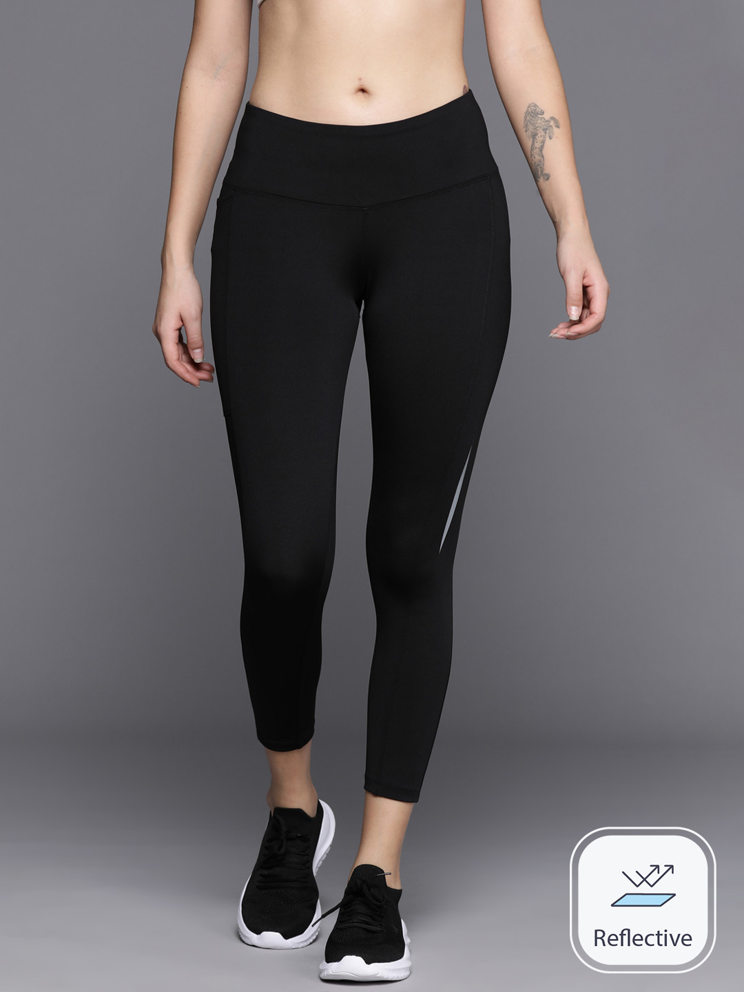 Buy HRX By Hrithik Roshan Cropped Running Tights With Reflective Detail ...