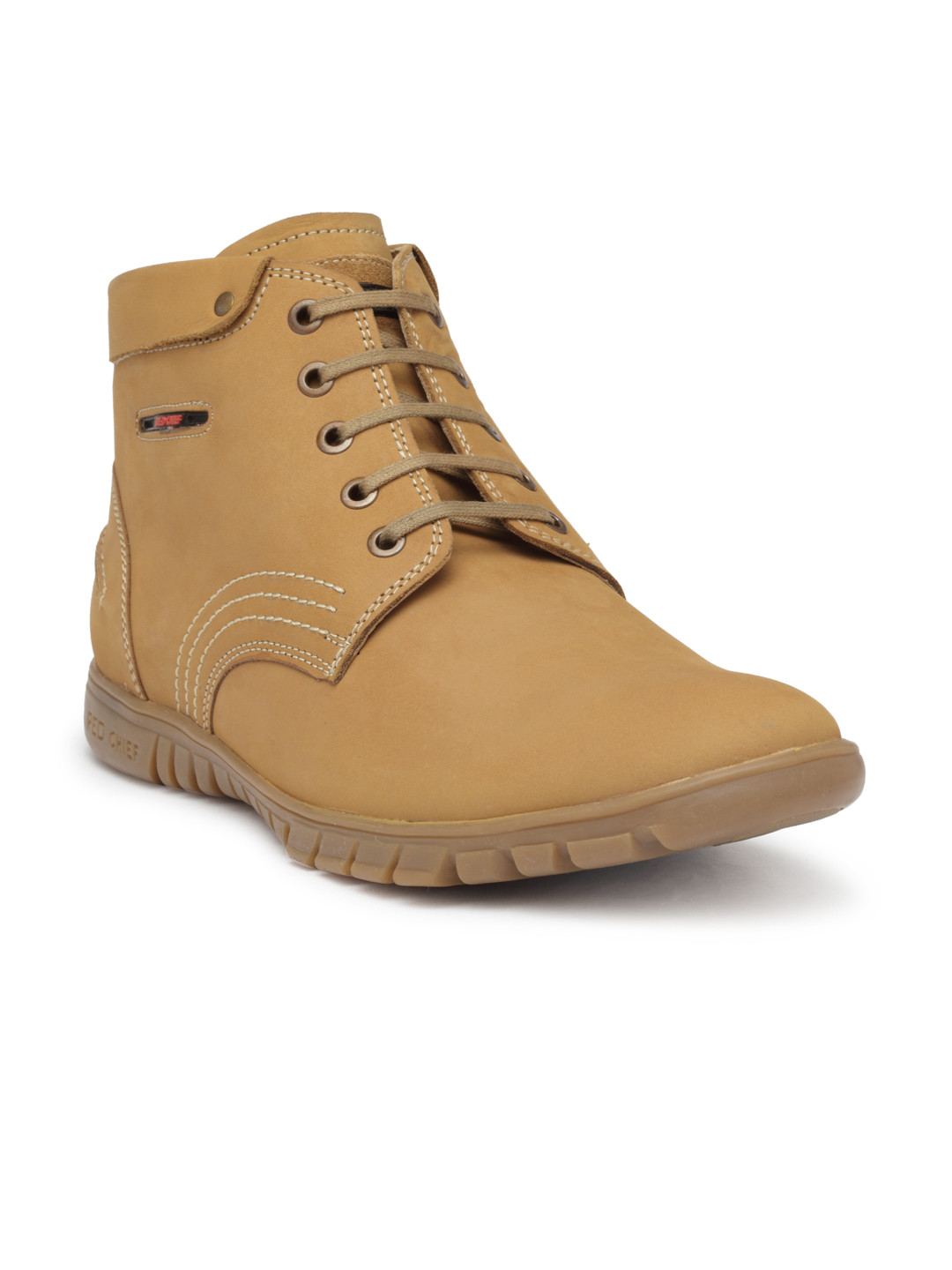 Buy Red Chief Men Tan Brown Solid Leather Mid Top Flat Boots - Boots ...