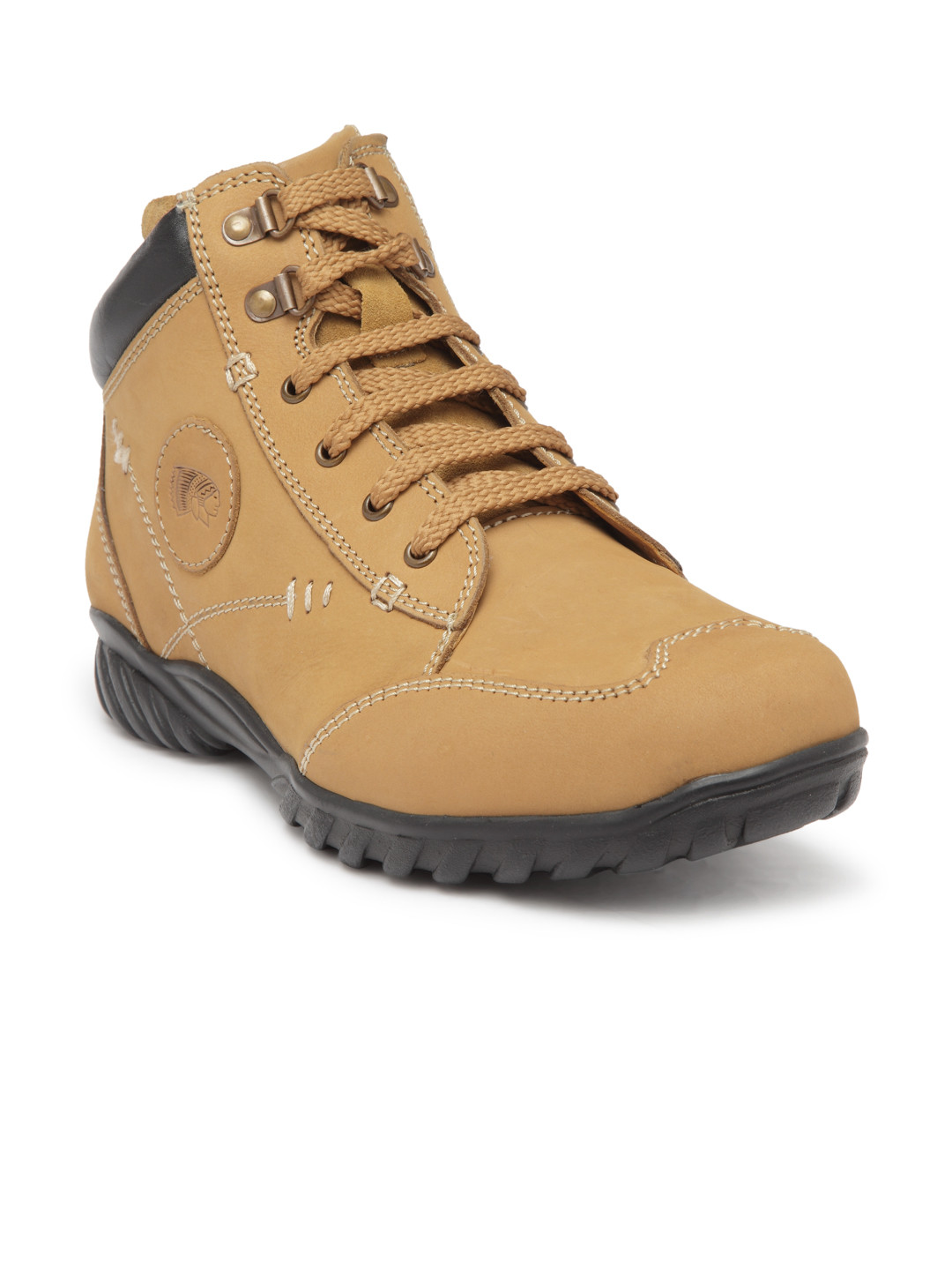 Buy Red Chief Men Tan Brown Solid Leather Mid Top Flat Boots - Boots ...