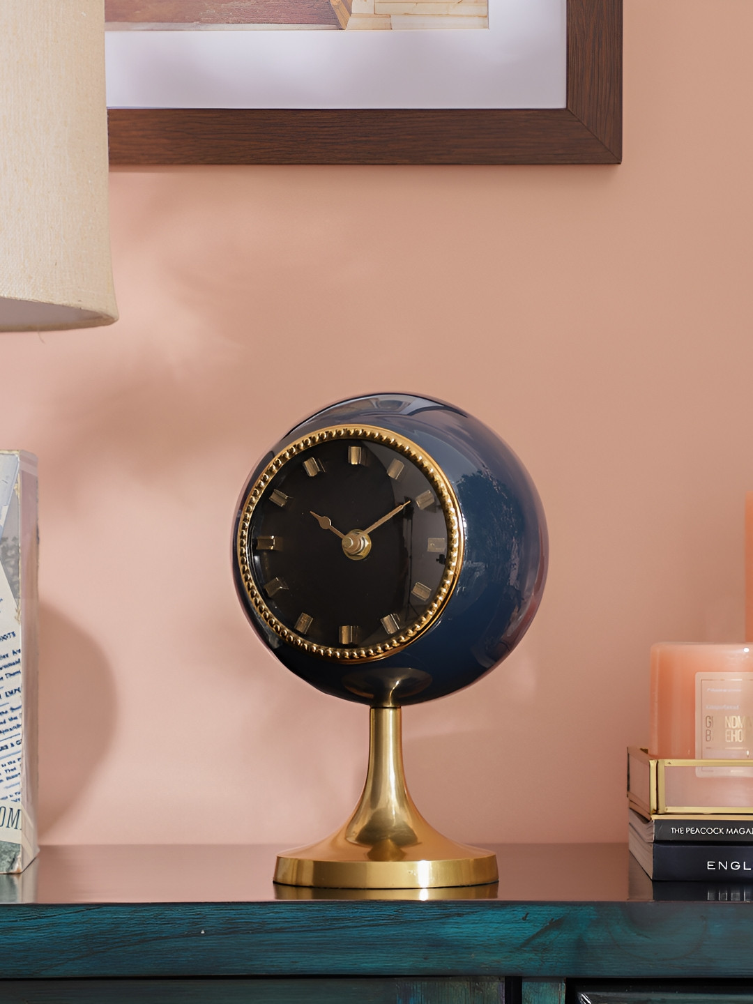 Buy Decor De Maison Teal Blue & Gold Finish Circular Globe Table Clock ...