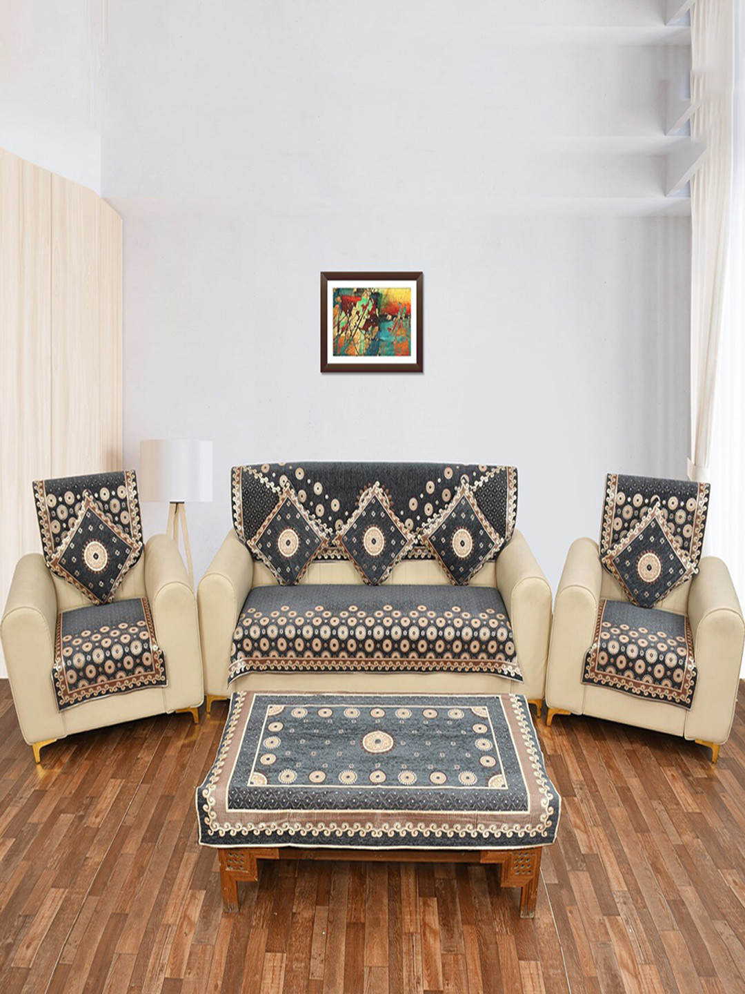 Buy MULTITEX 12 Pcs Grey Velvet 5 Seater Sofa Cover With 5 Cushion ...