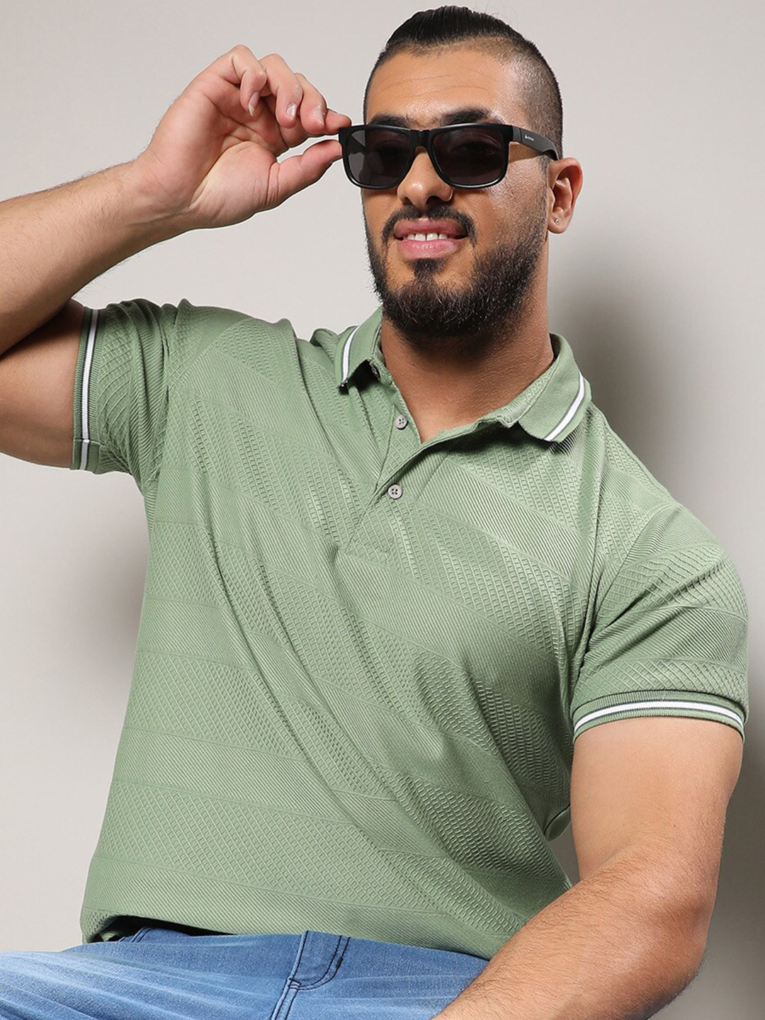 Buy Instafab Plus Textured Polo Collar Cotton Knitted T Shirt - Tshirts for Men 26144138 | Myntra