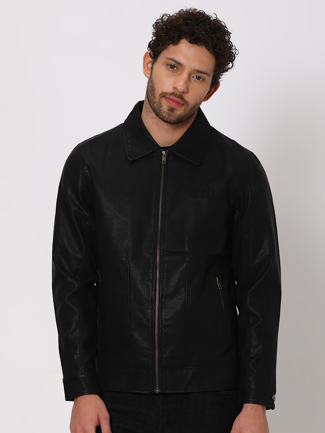 Buy Mufti Spread Collar Long Sleeves Leather Jacket - Jackets for Men ...